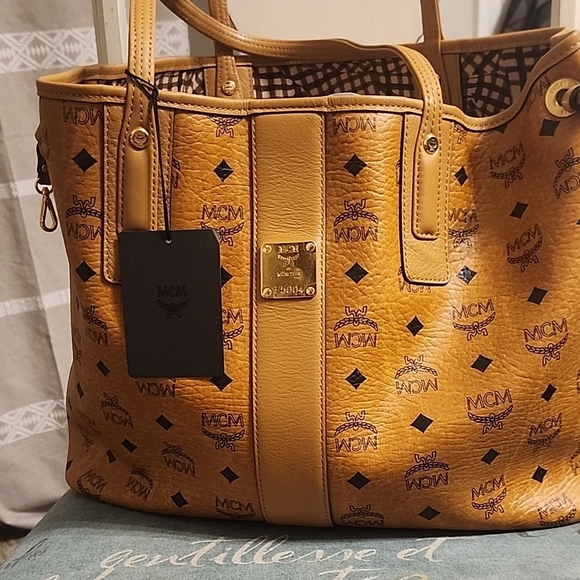 MCM | Bags | Mcm Brown Tote Bag With Structured Design And Textured ...